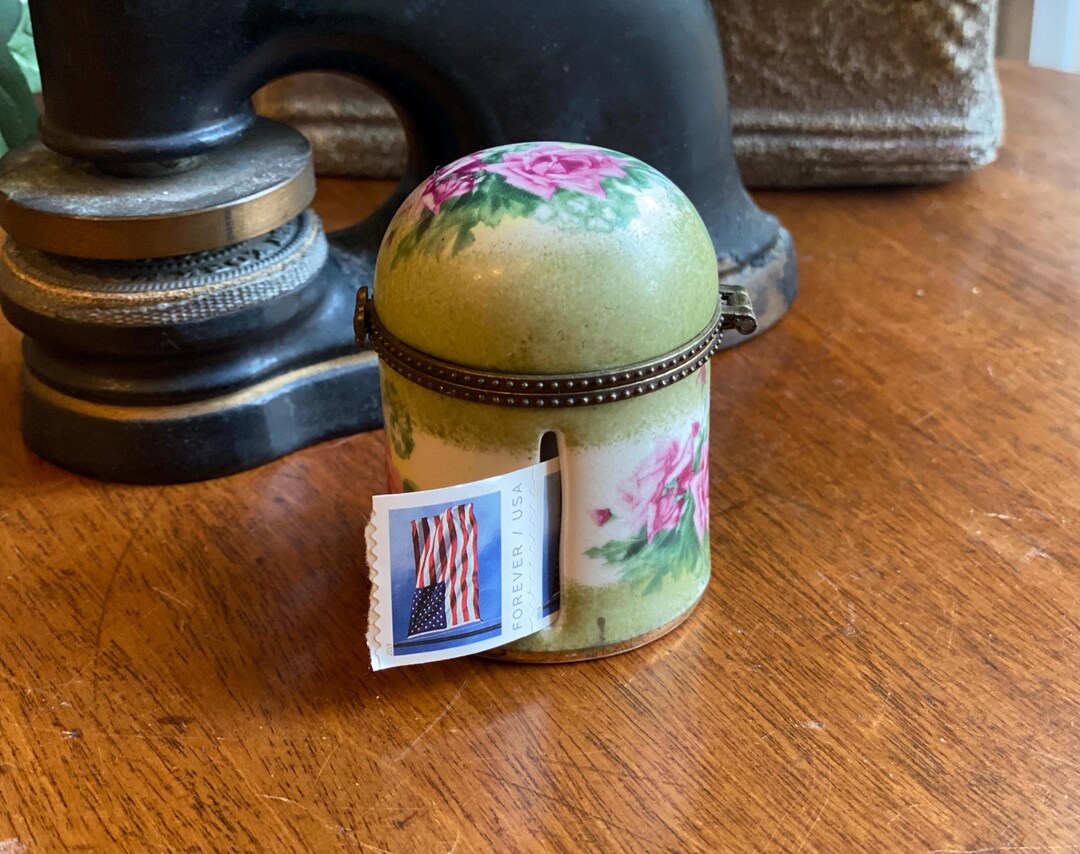 Victorian Stamp Dispenser / Trinket Box, Old World Floral Design With ...