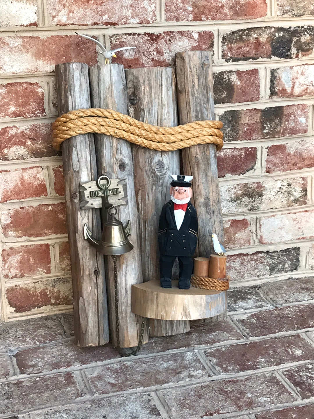 PUDGE Degraff Hand Carved Sea Captain on Pier, WALL MOUNT, Clanging ...