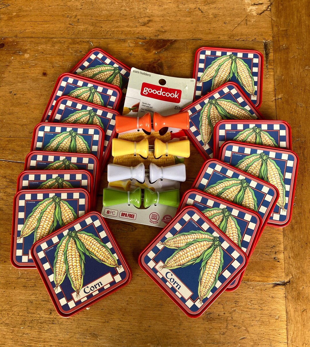 Vintage Corn Coaster Set: 16 Stackable Plastic Coasters & Skewer ...