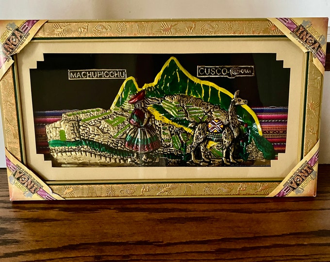 Peruvian Metal Wall Art, Mt. Machu Picchu, Framed Raised Metal Scene of ...