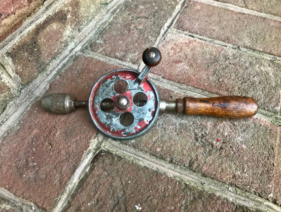 Vintage Hand Drill Rustic Red Painted Wheel Nice | Etsy
