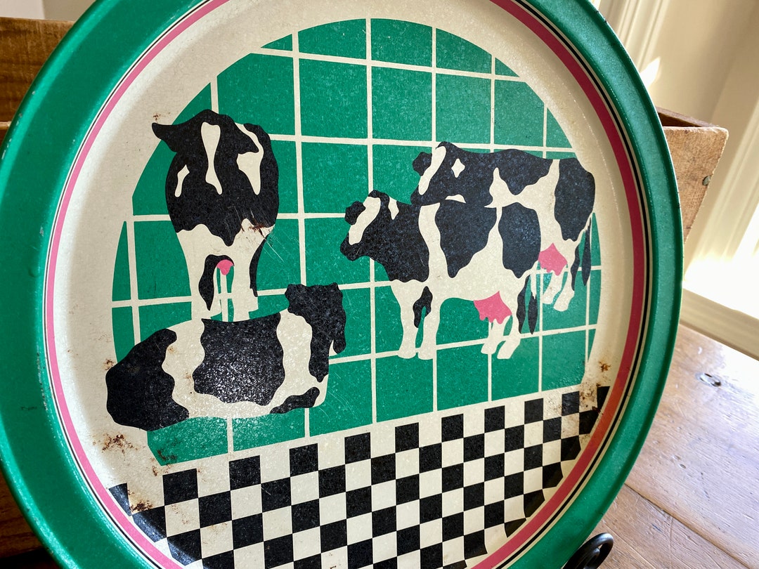Rustic Cow Tray, Large Metal Green Tray From 1980's, Great Piece of ...