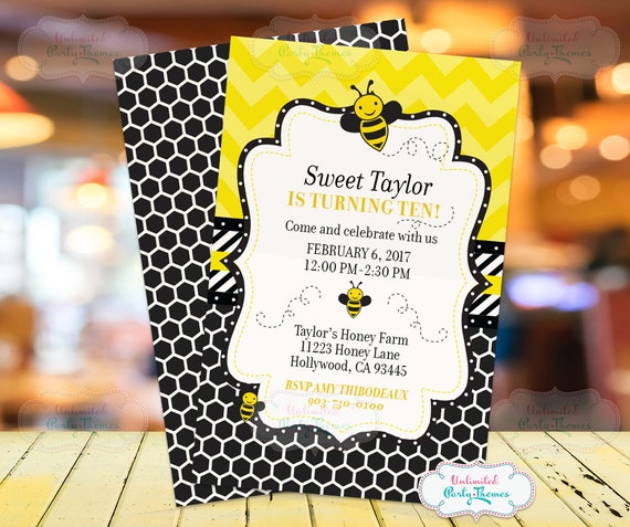 Bee Birthday Party, PRINTED, Bee Party Invitation, Honey Bee invitation ...