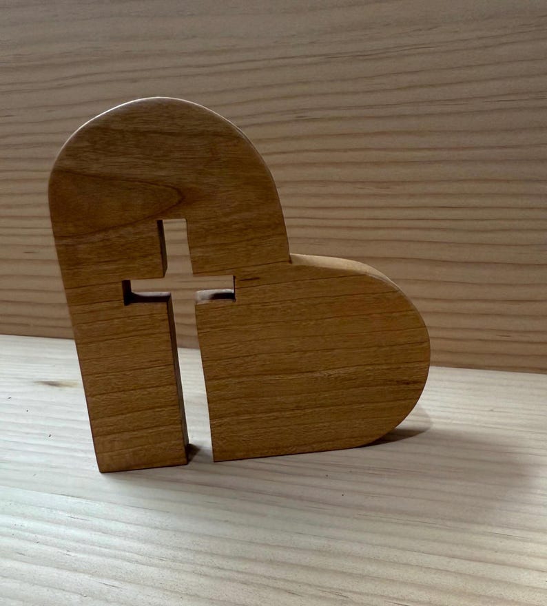 Large Cherry Hardwood Heart With Cross - Etsy