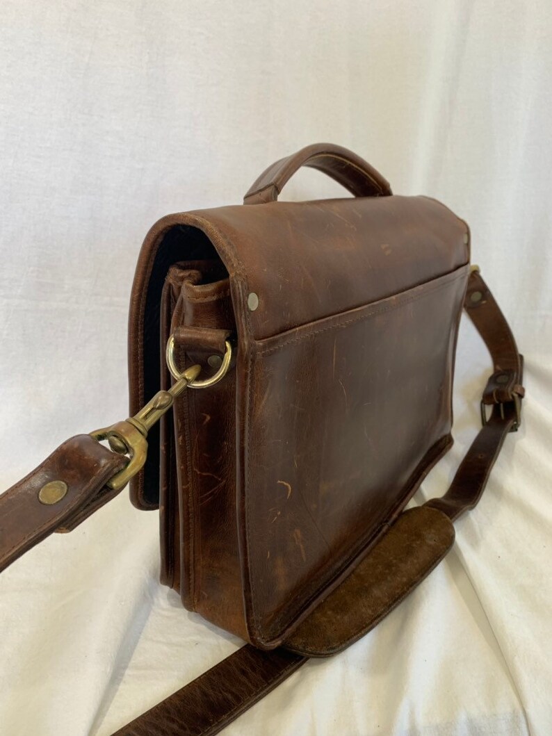 Vintage VILLAGE TANNERY by Sevestet Brown Thick Leather Briefcase ...