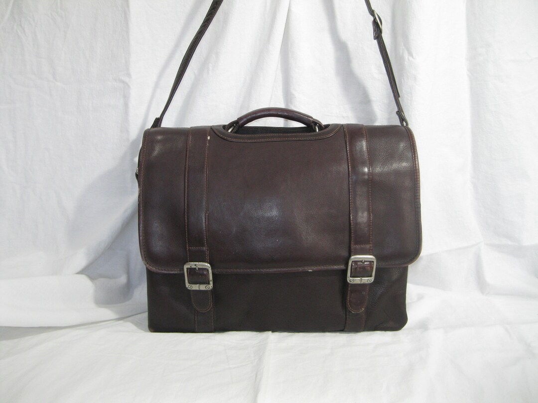 Vintage QUEROS Brown Leather Briefcase Laptop Carrier With Strap Work ...
