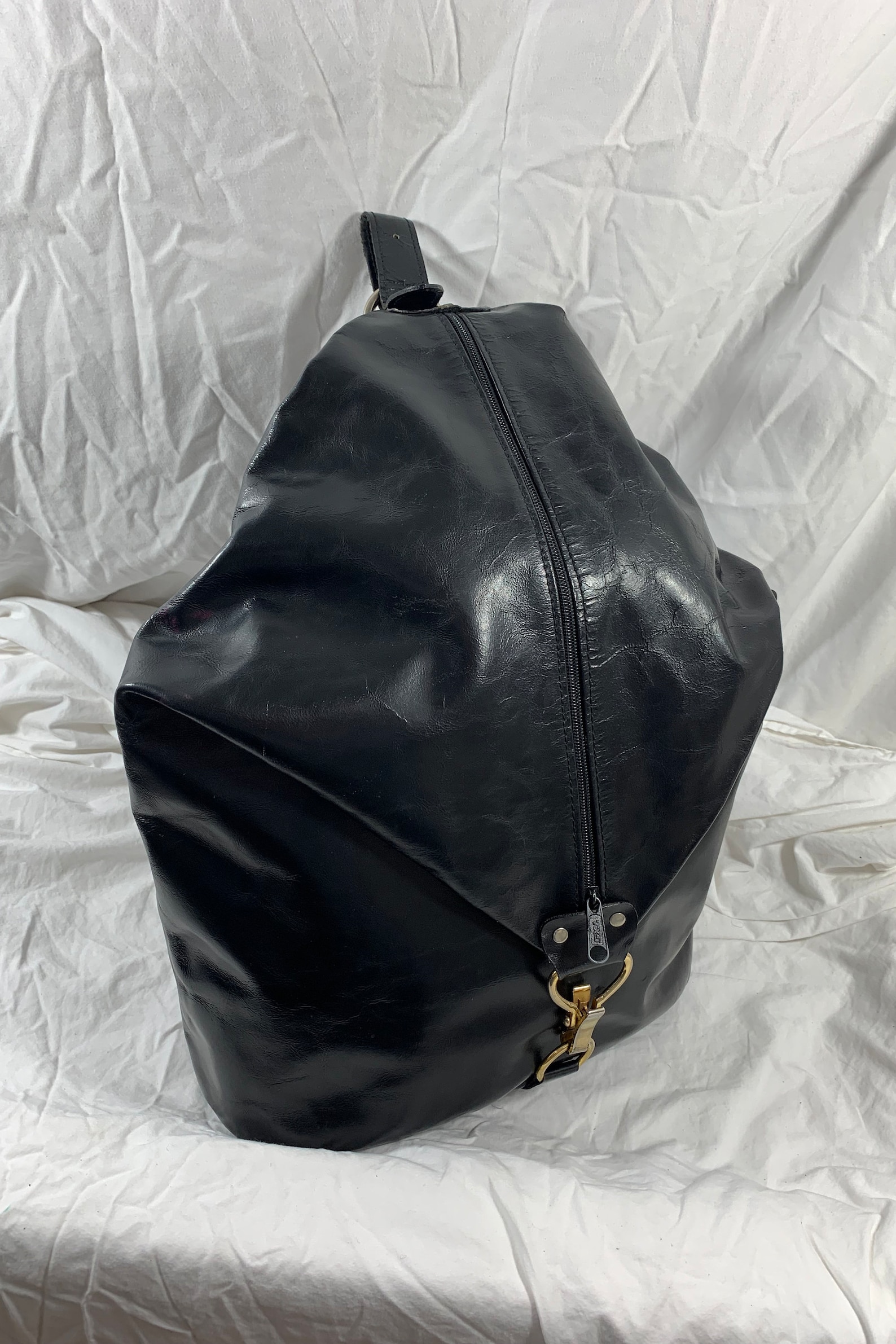 Large Vintage Black Leather Napsack Shoulder Bag Purse Hippie - Etsy