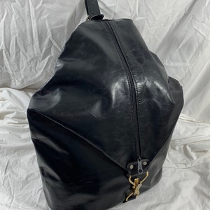 Large Vintage Black Leather Napsack Shoulder Bag Purse Hippie - Etsy