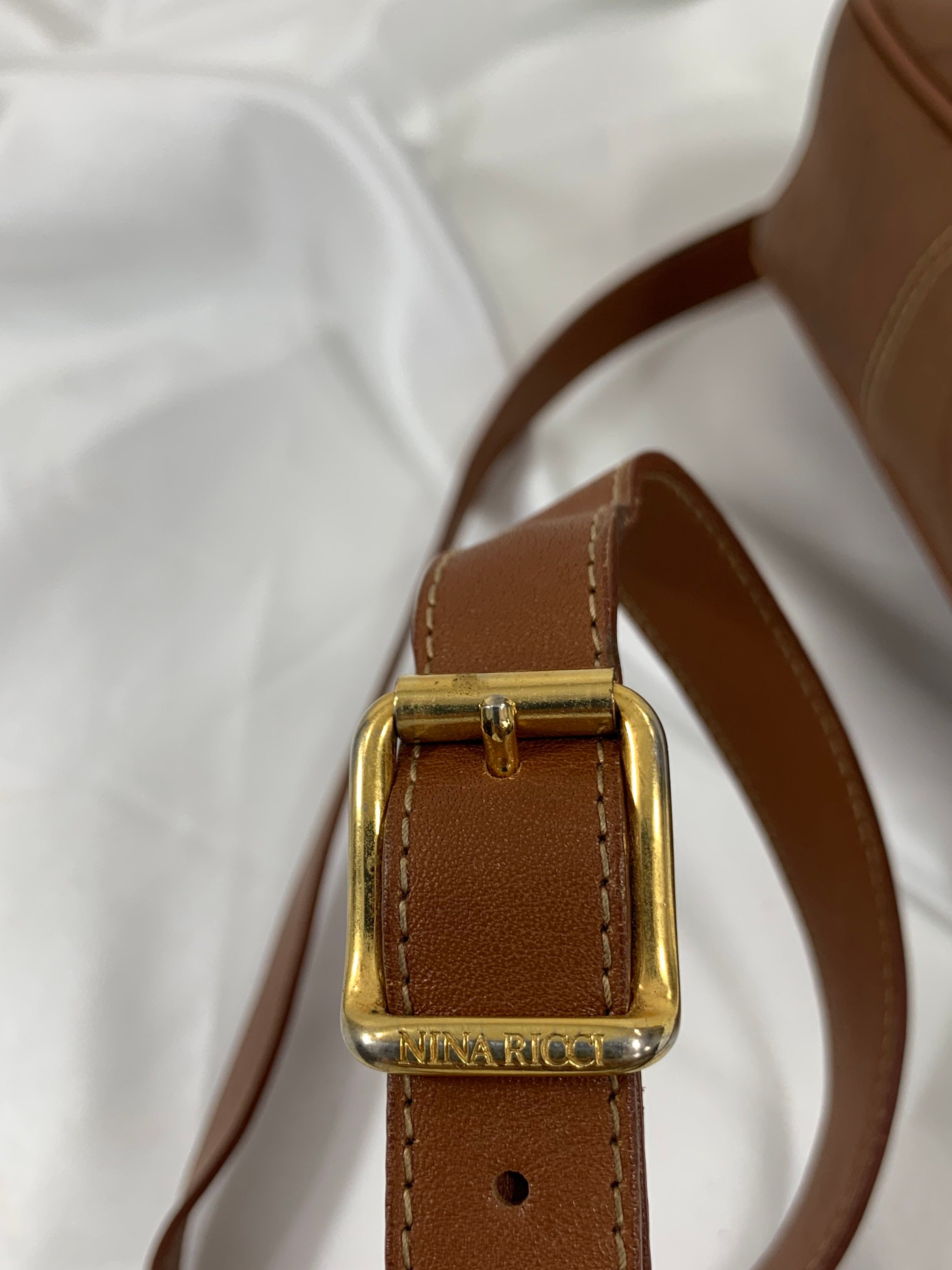 Vintage NINA RICCI Tan Canvas and Leather Shoulder Bag Logo Crossbody ...