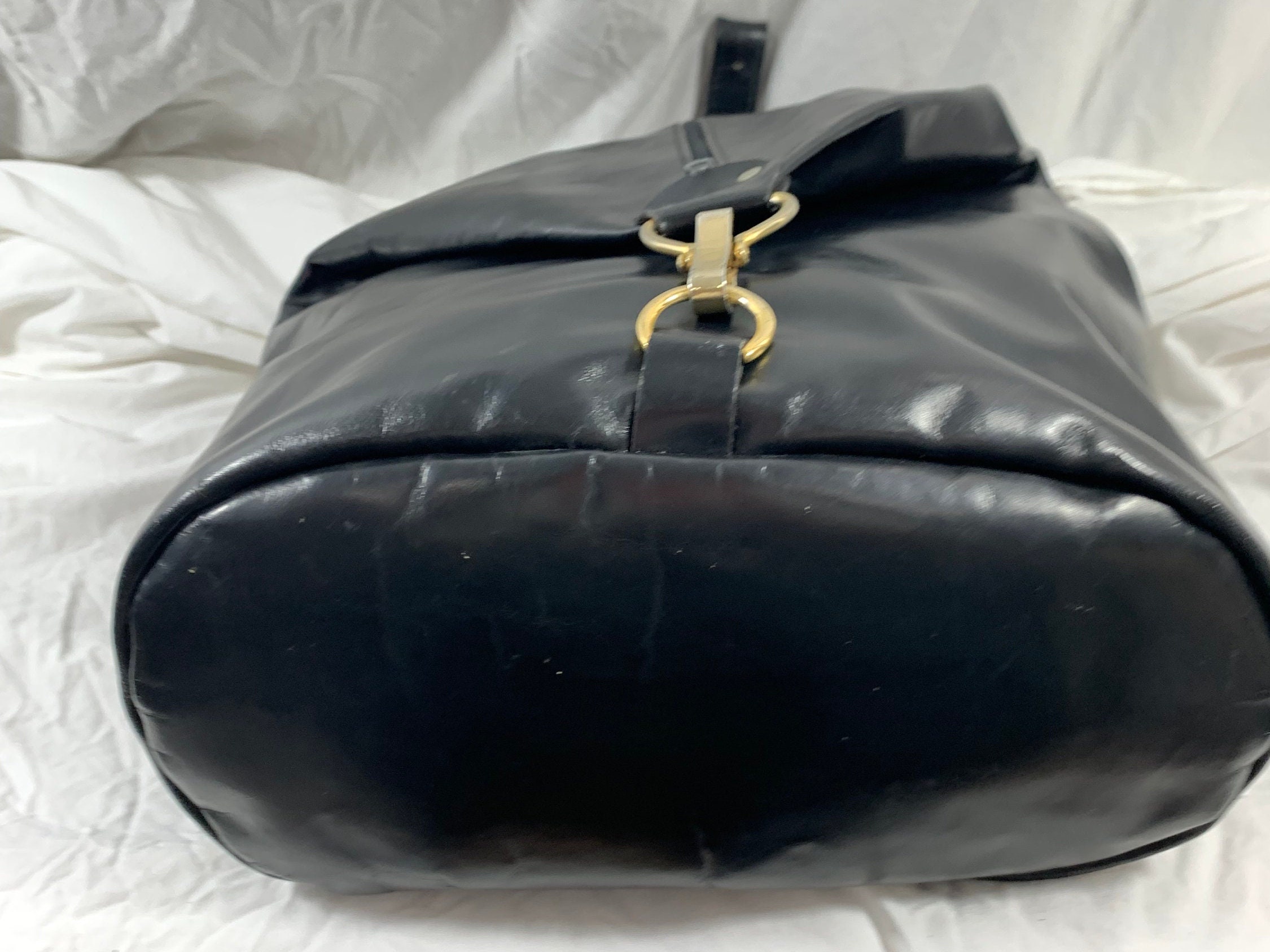 Large Vintage Black Leather Napsack Shoulder Bag Purse Hippie - Etsy