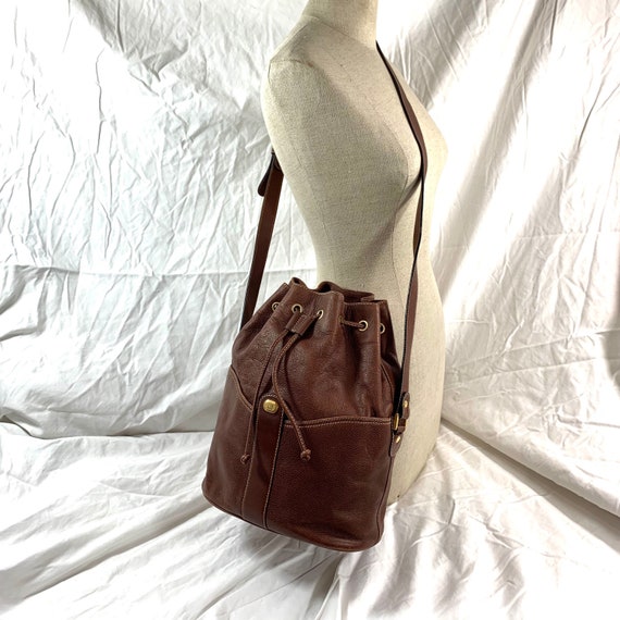 Genuine vintage DUNHILL tan leather drawstring bucket… - Gem