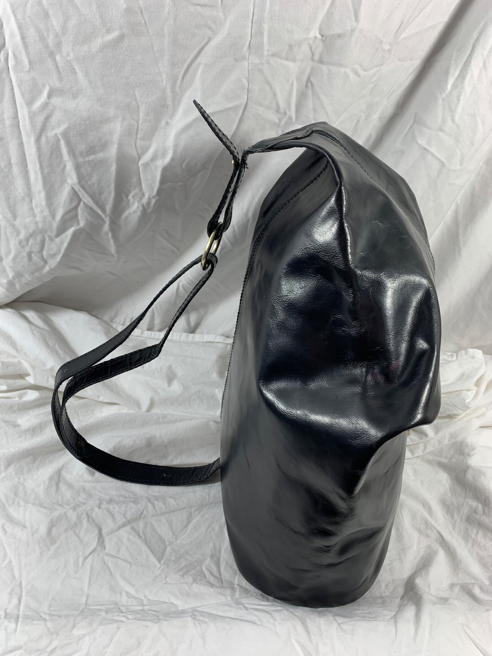 Large Vintage Black Leather Napsack Shoulder Bag Purse Hippie - Etsy