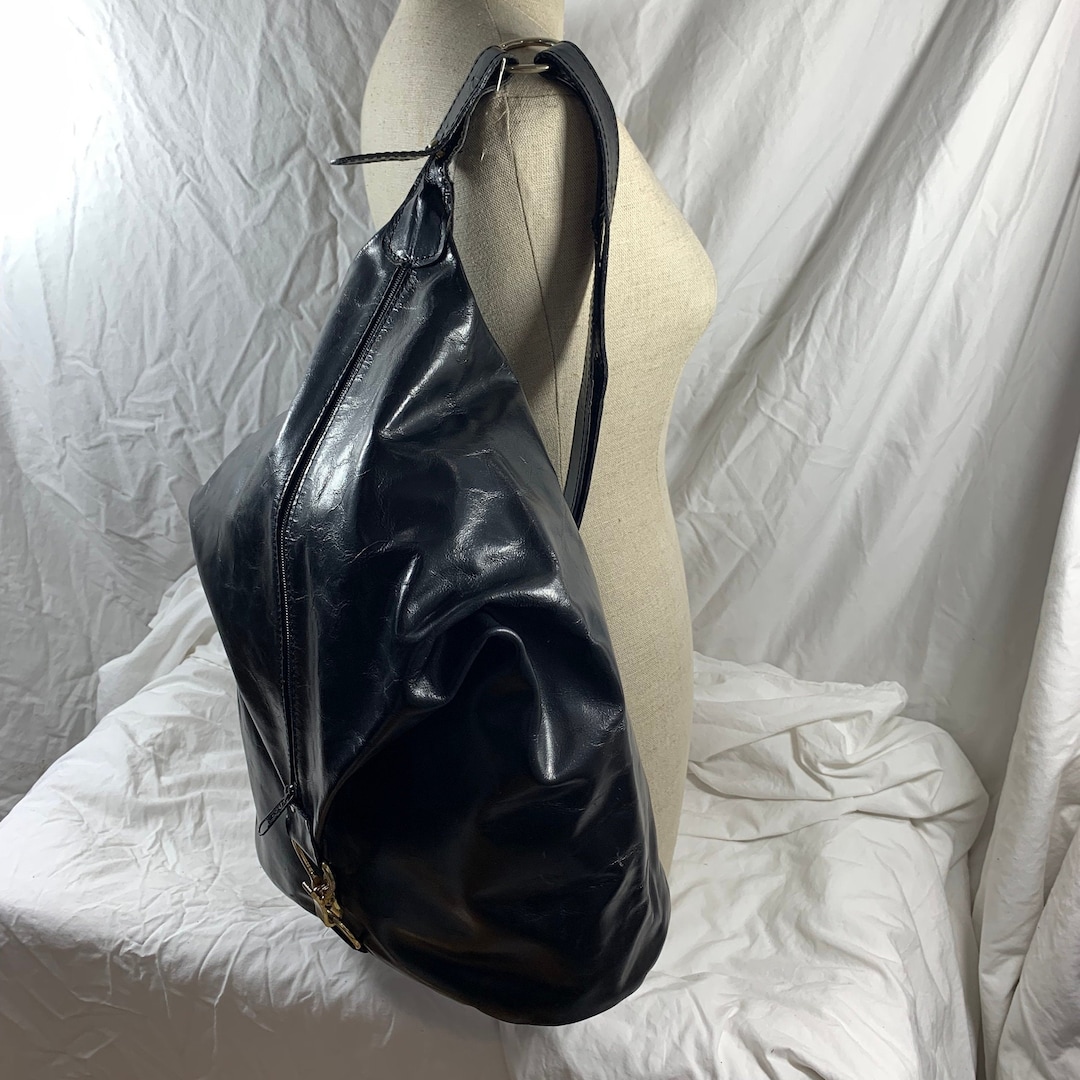 Large Vintage Black Leather Napsack Shoulder Bag Purse Hippie - Etsy