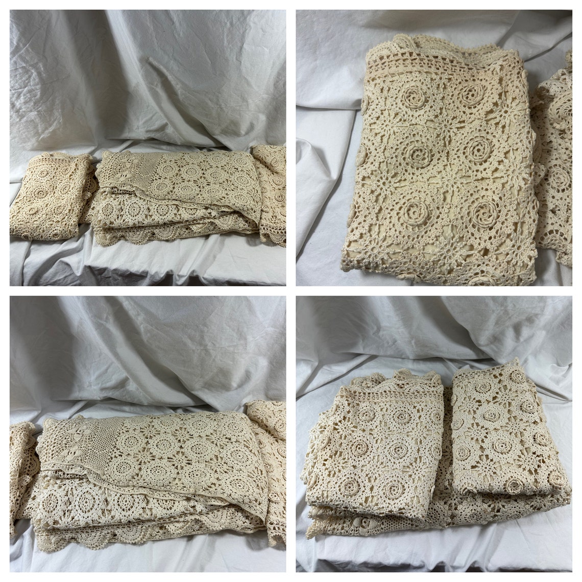 Vintage KEECO Floral Hand Crochet Coverlet Cotton Style 445 With Pillow ...