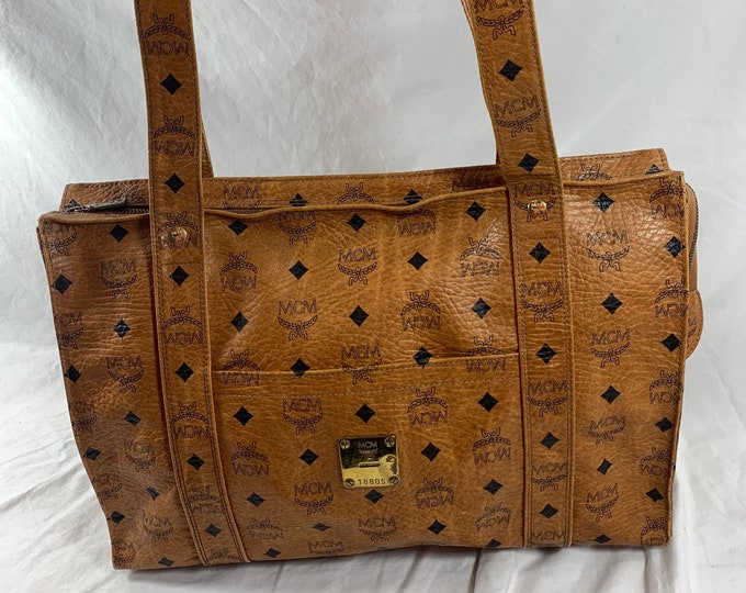 Genuine MCM Munchen Cognac Tan Signature Canvas and Leather Tote Bag - Etsy