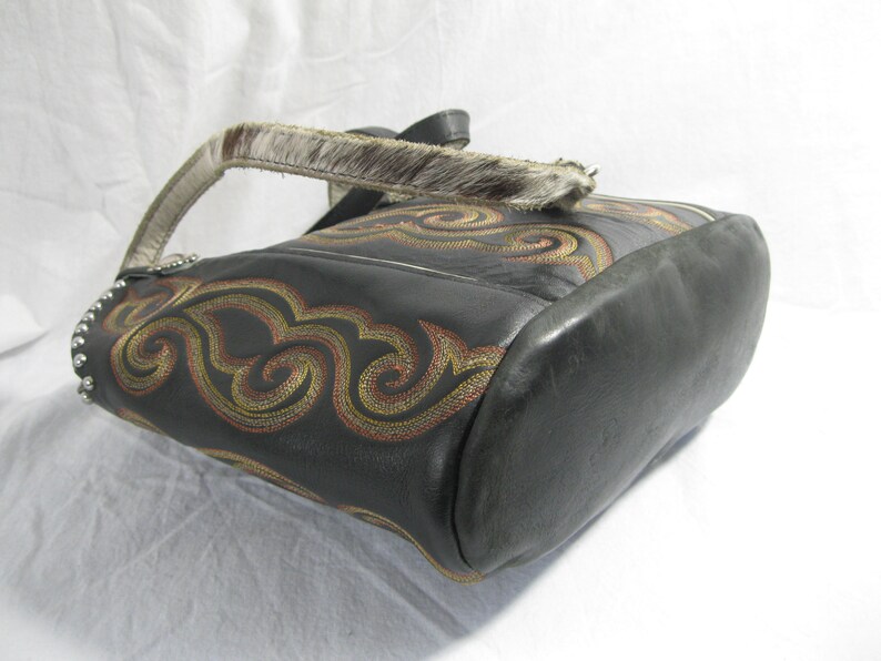 Genuine vintage black leather charro western bag with multi | Etsy