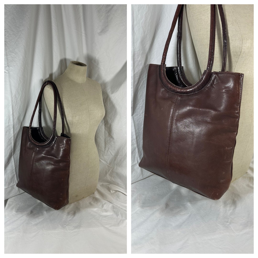 Vintage Genuine J JILL Brown Leather Shopping Tote Book Bag Carry All ...