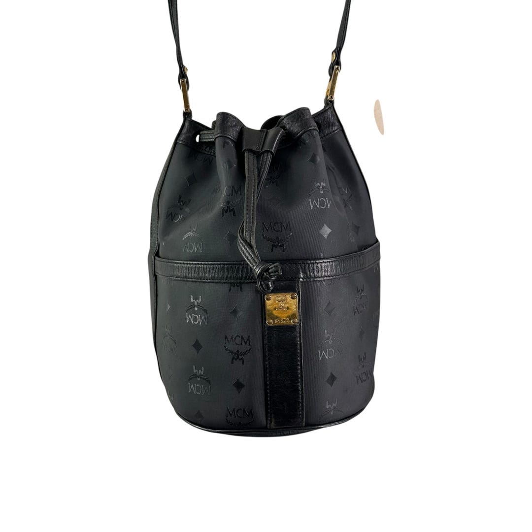 Genuine Vintage MCM Signature Black Drawstring Leather Bucket Bag - Etsy
