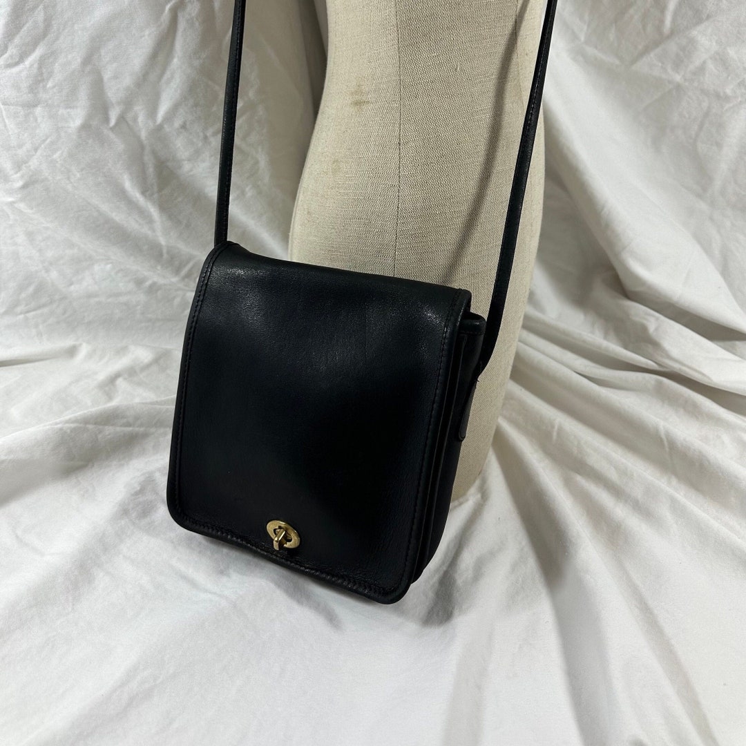 Genuine Vintage COACH Black Leather Turn Lock Flap Purse Crossbody - Etsy