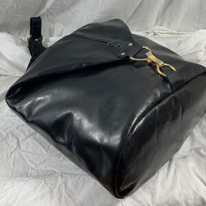 Large Vintage Black Leather Napsack Shoulder Bag Purse Hippie - Etsy