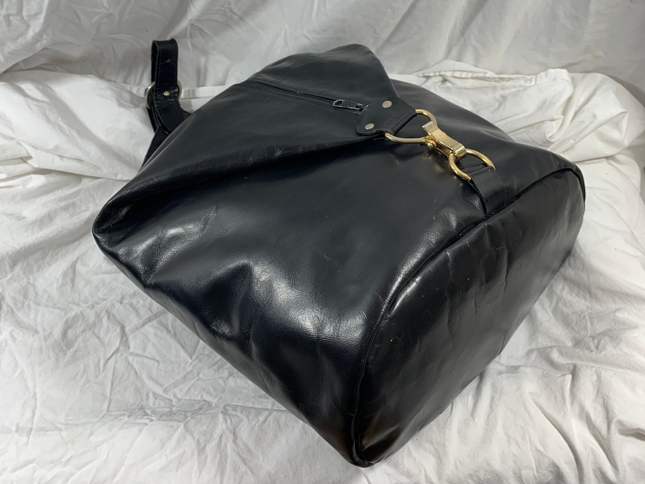 Large Vintage Black Leather Napsack Shoulder Bag Purse Hippie - Etsy
