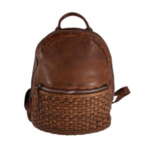 Vintage VILENCA Holland Tan Leather Woven Backpack Rucksack Adjustable ...