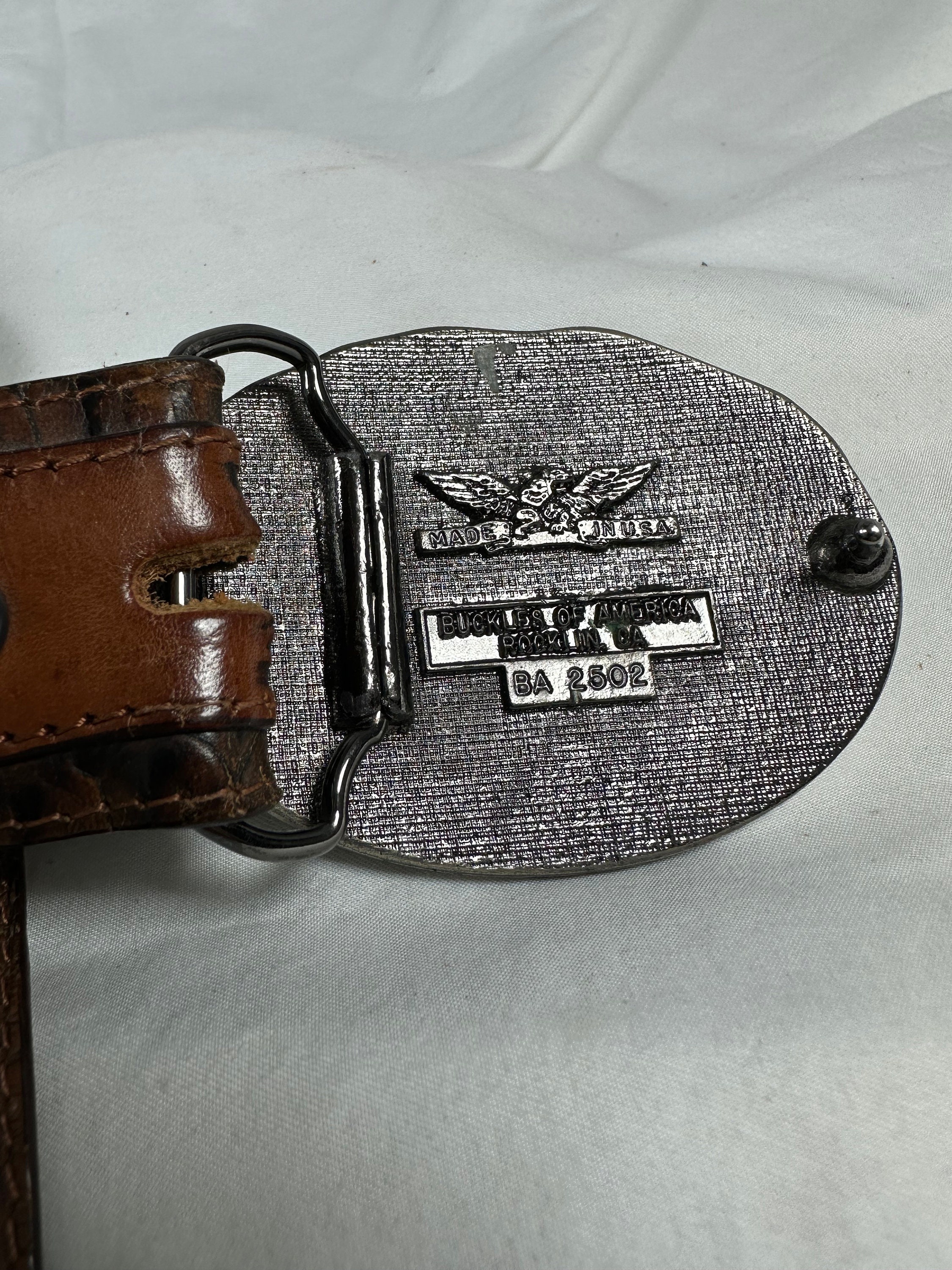 Vintage Buckles of America Mexico USA Flag Buckle With Croc Pattern ...