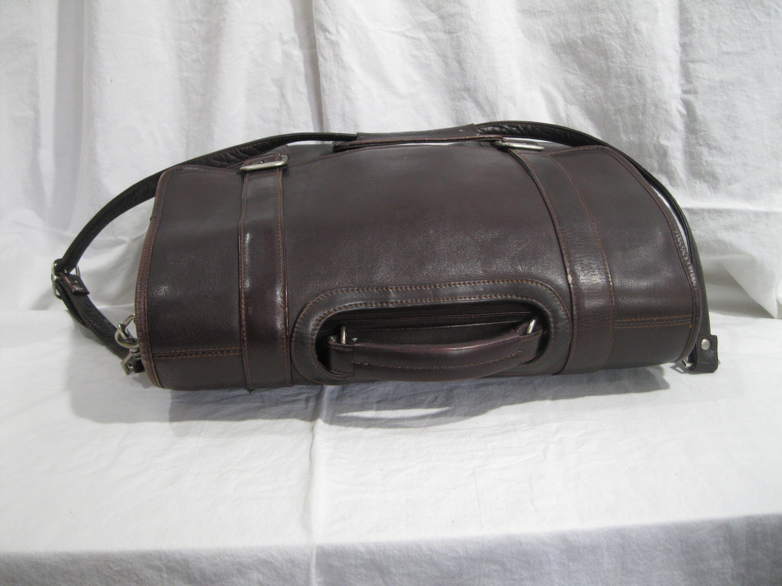 Vintage QUEROS Brown Leather Briefcase Laptop Carrier With Strap Work ...