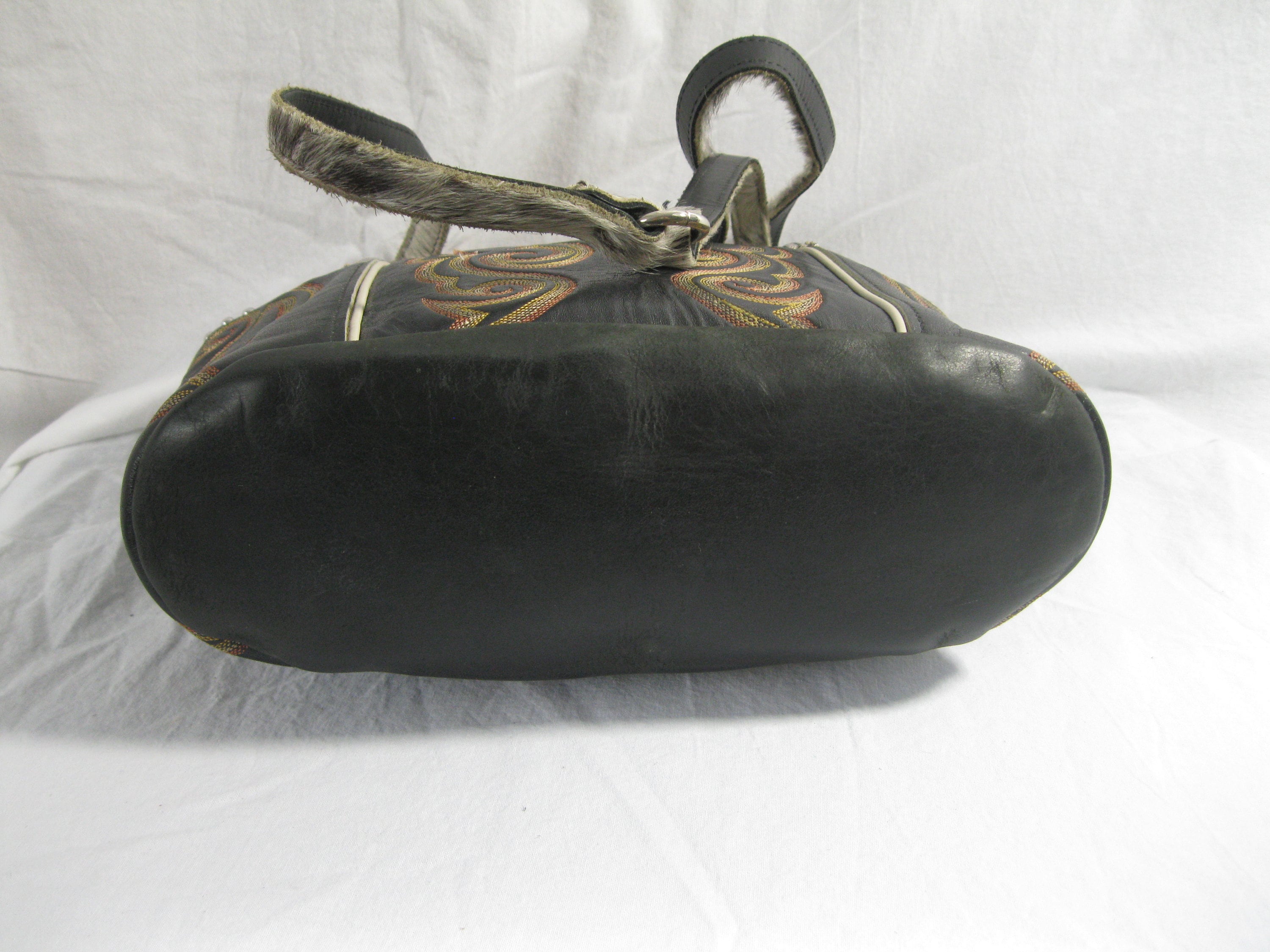 Genuine Vintage Black Leather Charro Western Bag With Multi Stitch Calf ...