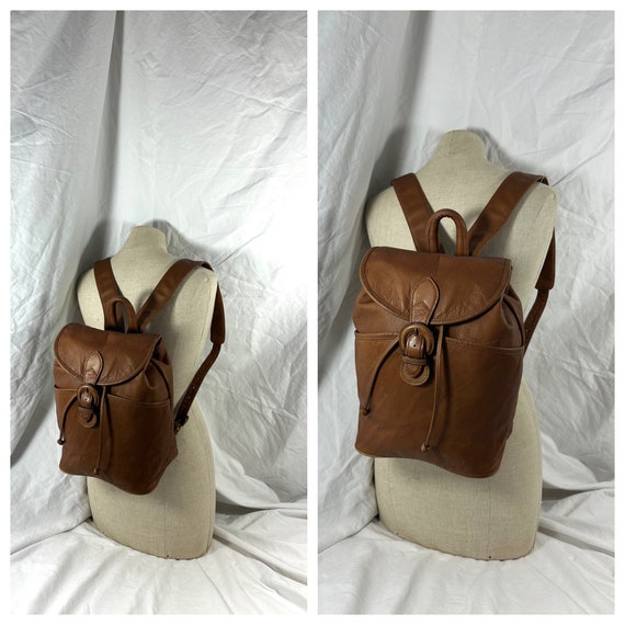 Genuine BOULDER RIDGE tan leather backpack rucksack f… - Gem