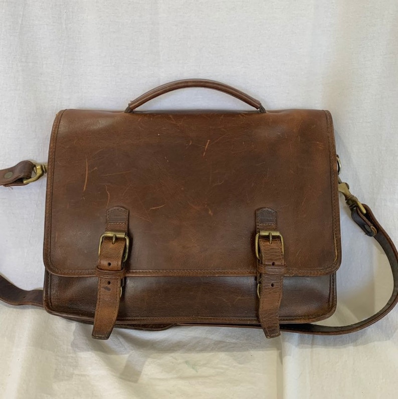 Vintage VILLAGE TANNERY by Sevestet Brown Thick Leather Briefcase ...