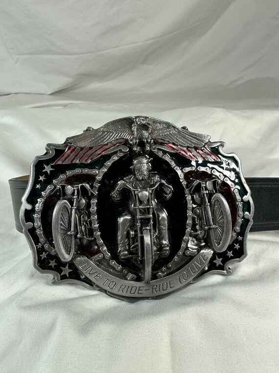 Huge HARLEY DAVIDSON Live to Ride Ride to Live belt b… - Gem