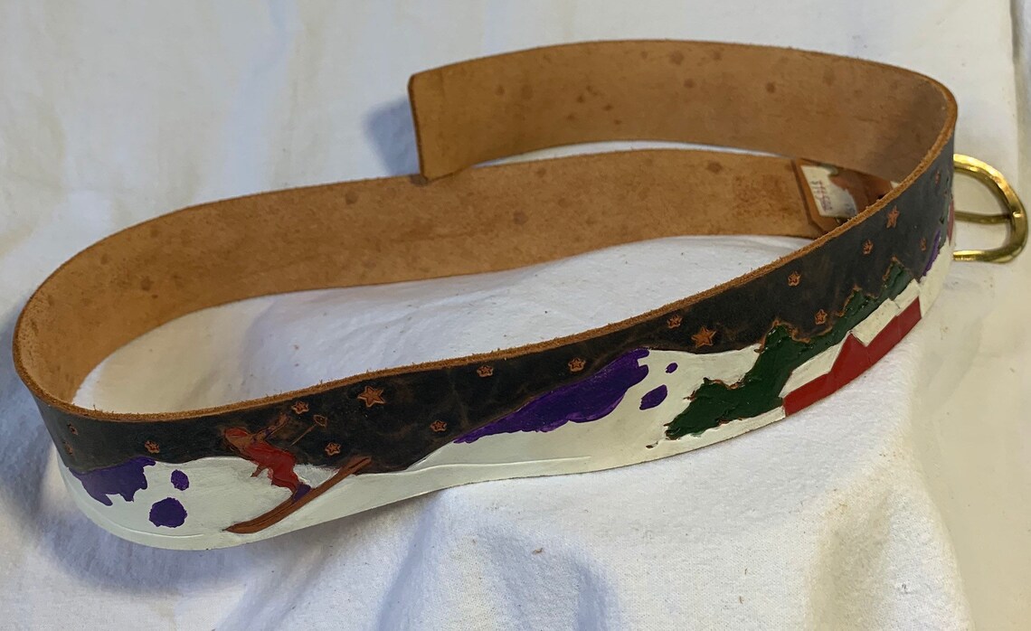 Vintage Hand Painted Diane Weiss NYC Ski Winter Leather Belt - Etsy