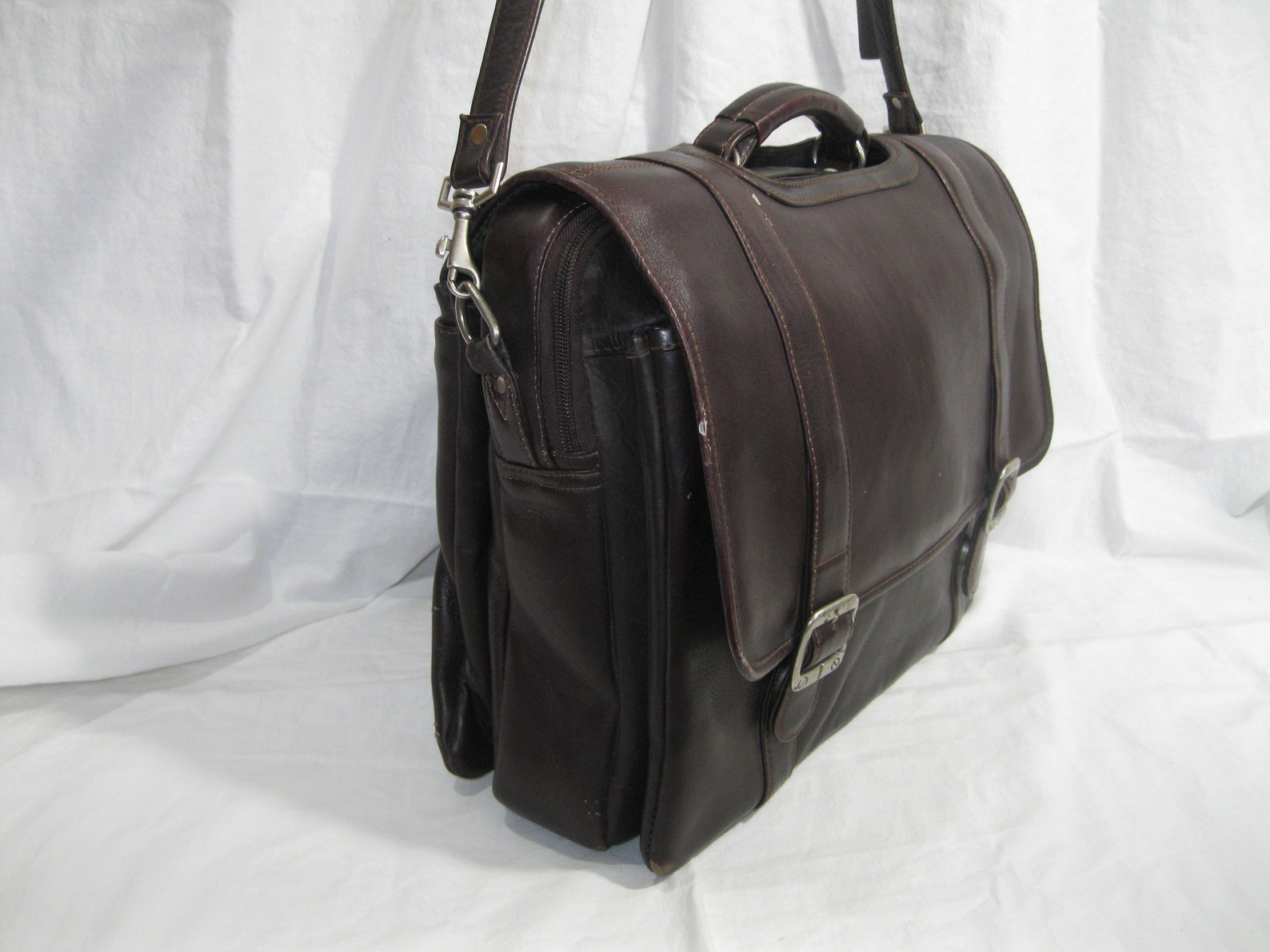 Vintage QUEROS Brown Leather Briefcase Laptop Carrier With Strap Work ...