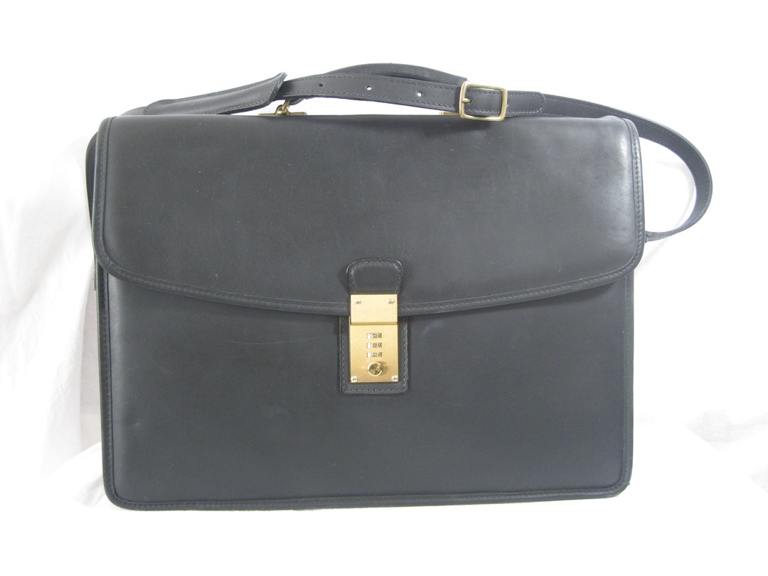 Vintage JOSEPH DANIEL Black Leather Briefcase Executive Brief With ...