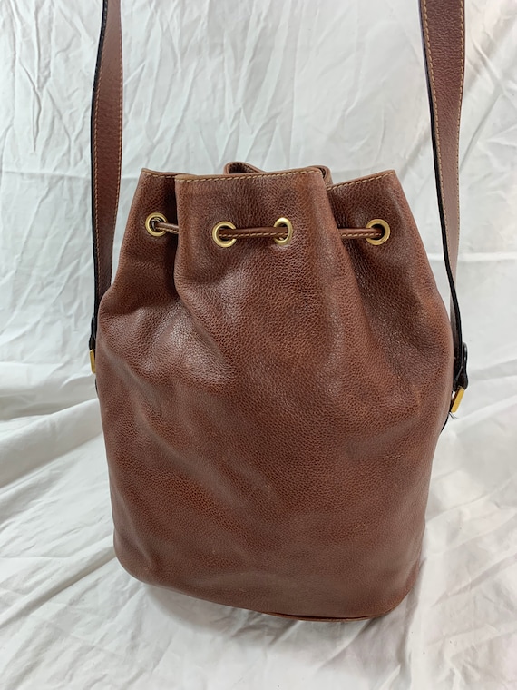 Genuine vintage DUNHILL tan leather drawstring bucket… - Gem
