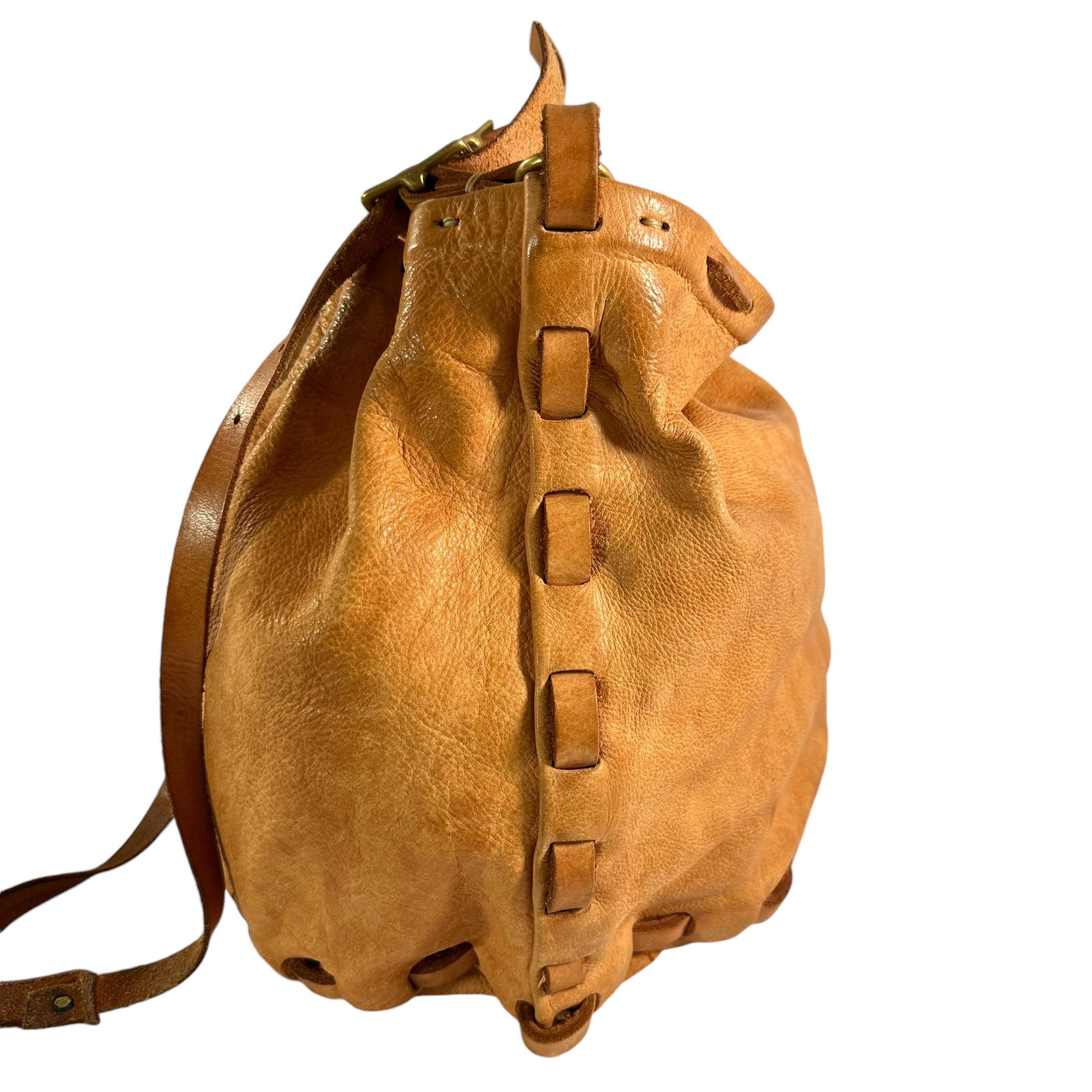 Vintage ALLHAN Jennifer Stilwell Tan Leather Drawstring Bucket Shoulder ...