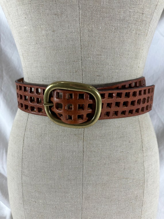 Stunning vintage BRAVE tan perforated leather belt 34… - Gem