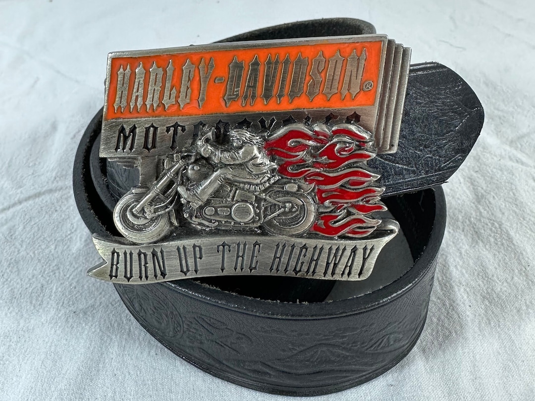 Vintage HARLEY DAVIDSON Burn up the Highway Baron 1994 Buckle With Belt ...