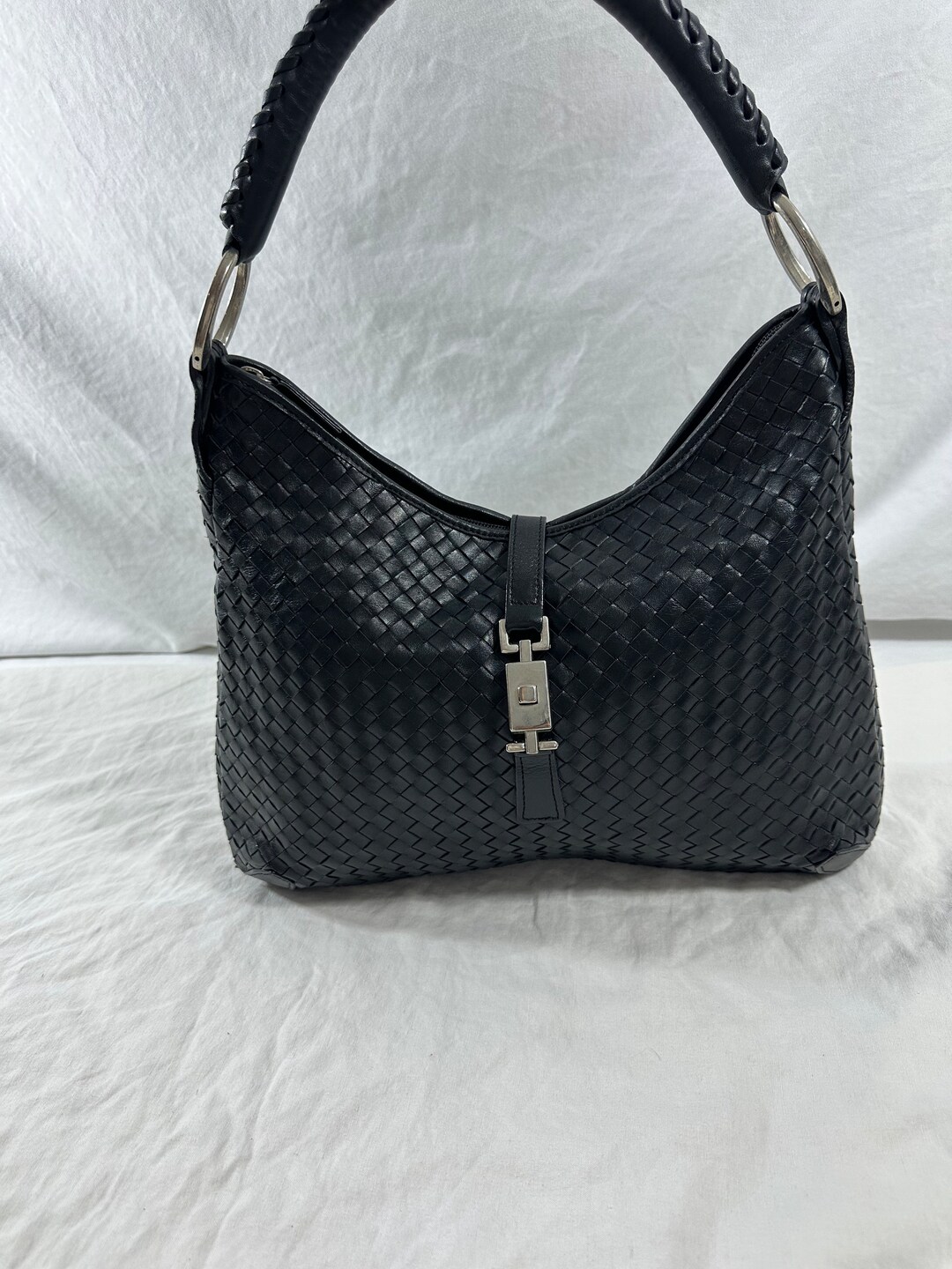 Genuine COSCI Black Leather Woven Hobo Shoulder Bag Purse - Etsy