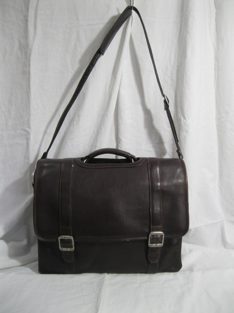 Vintage QUEROS Brown Leather Briefcase Laptop Carrier With Strap Work ...