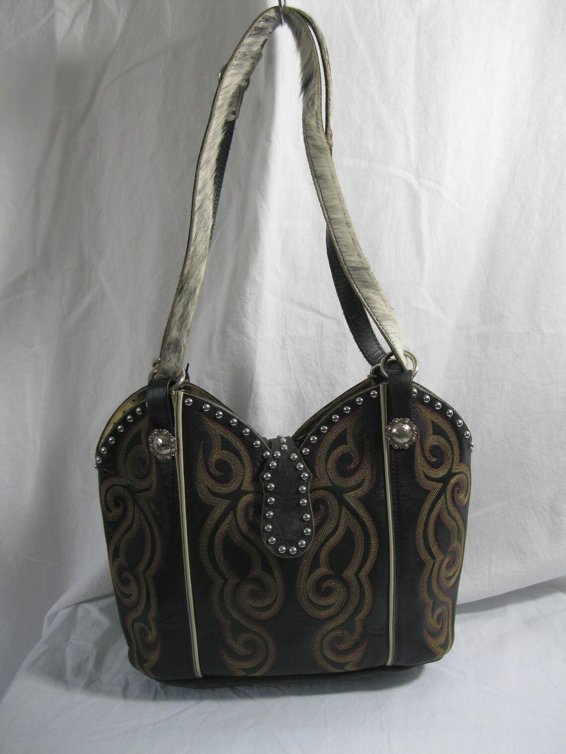 Genuine vintage black leather charro western bag with multi | Etsy