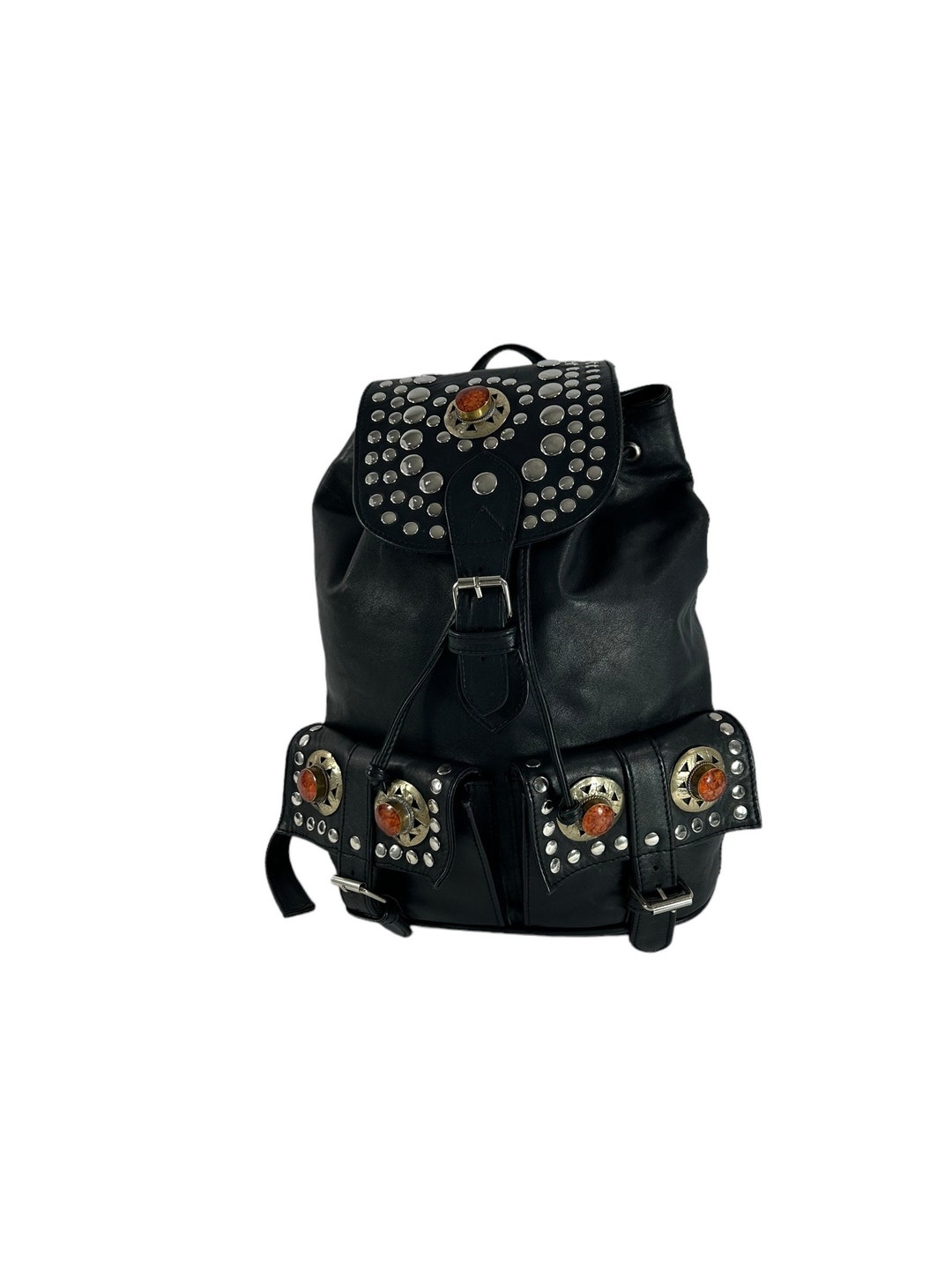 Vintage Black Studded Leather Backpack Rucksack Ethnic - Etsy