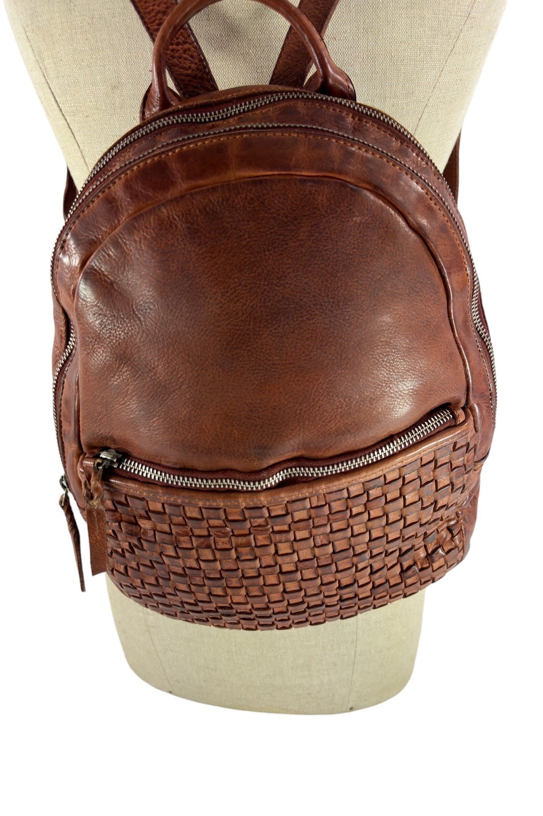 Vintage VILENCA Holland Tan Leather Woven Backpack Rucksack Adjustable ...