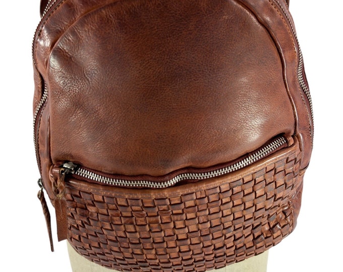 Vintage VILENCA Holland Tan Leather Woven Backpack Rucksack Adjustable ...