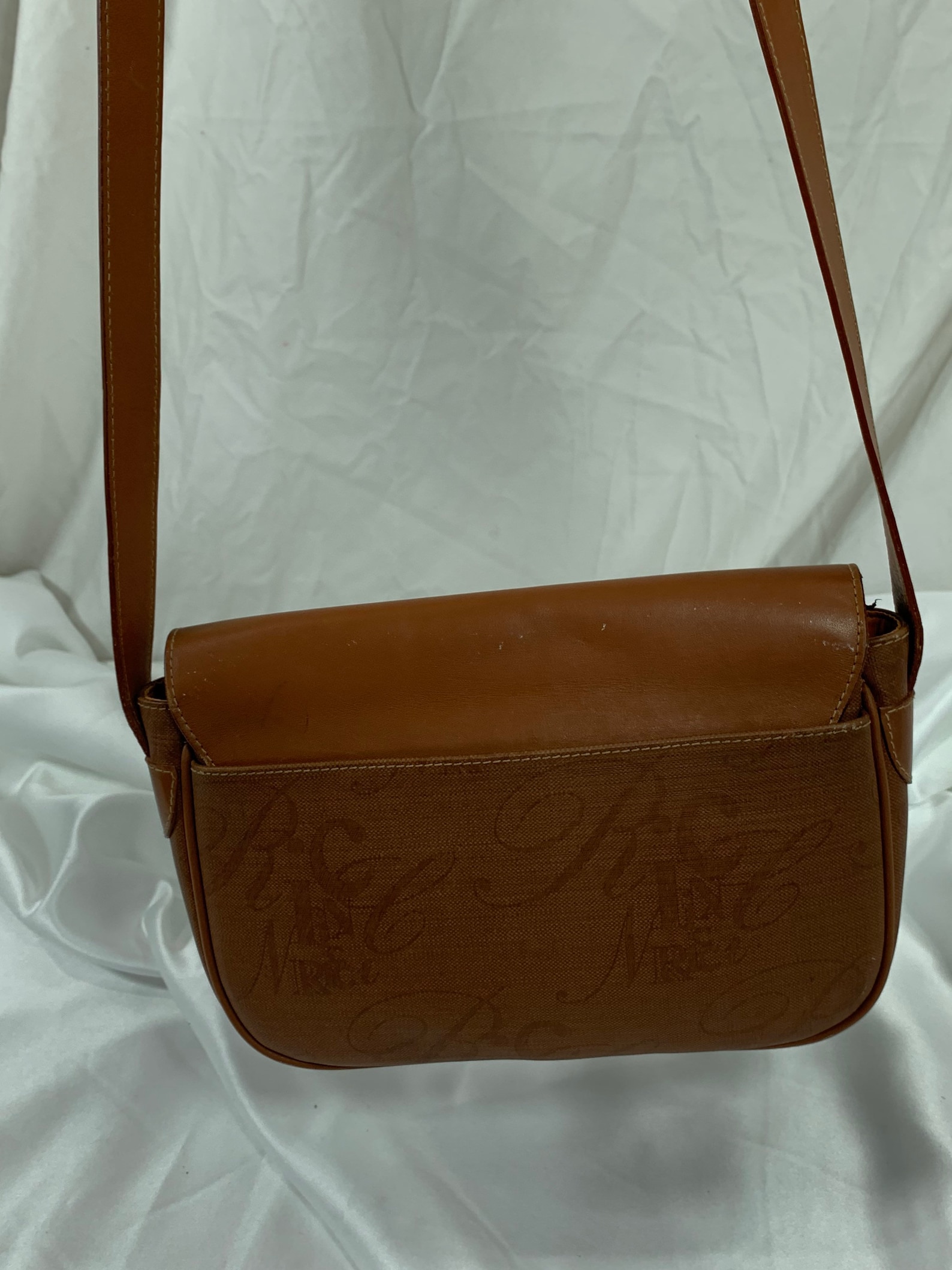 Vintage NINA RICCI Tan Canvas and Leather Shoulder Bag Logo Crossbody ...
