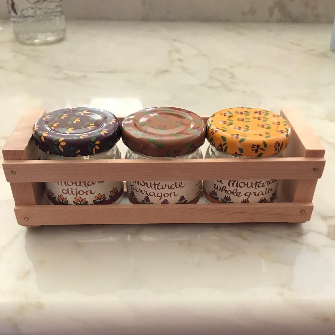 Condiment Set W/ 3 Jars in Wood Display Crate, Gallery by Avon, Vintage ...