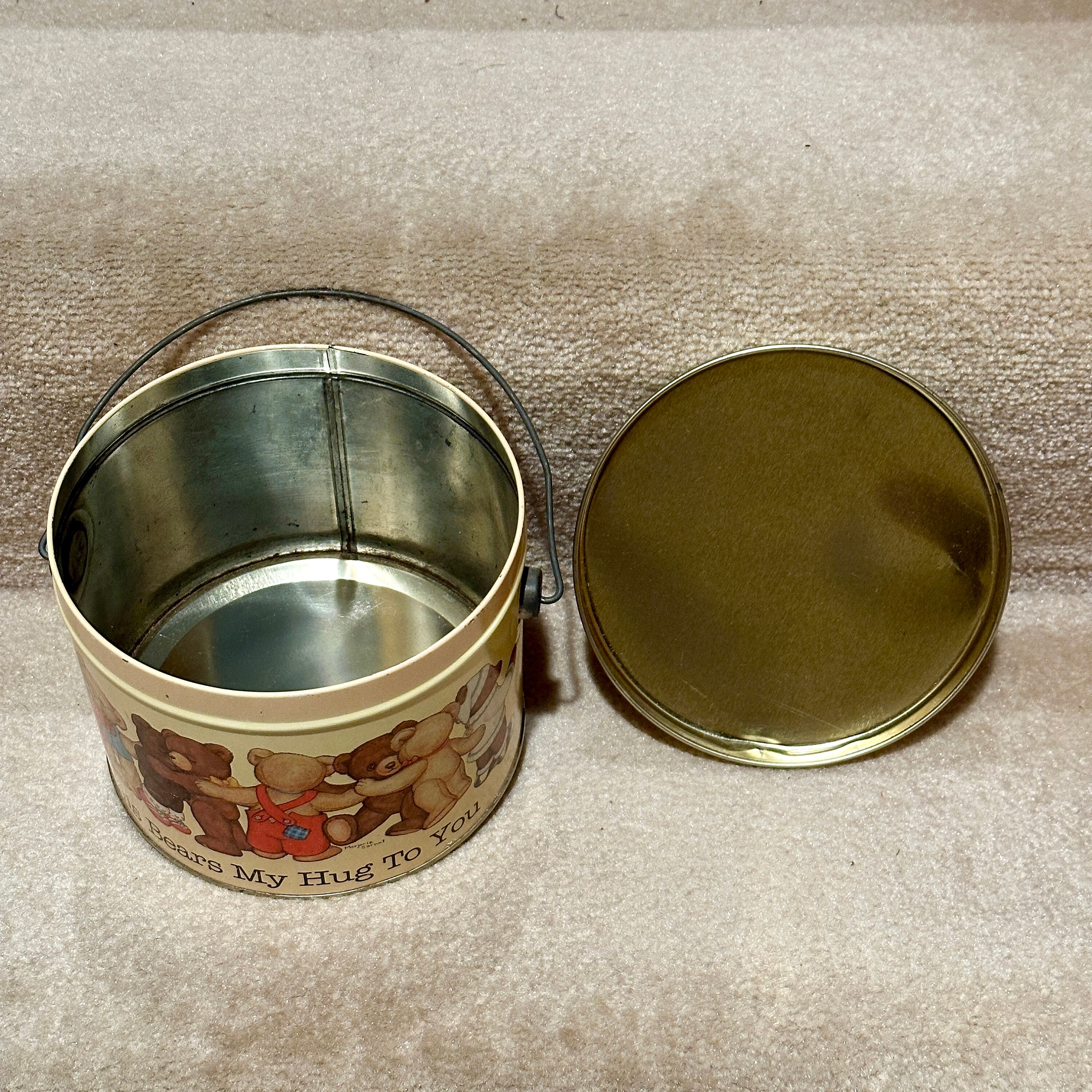 Sm. Popcorn Tin Bucket With Lid & Handle Blue Brown Orange - Etsy