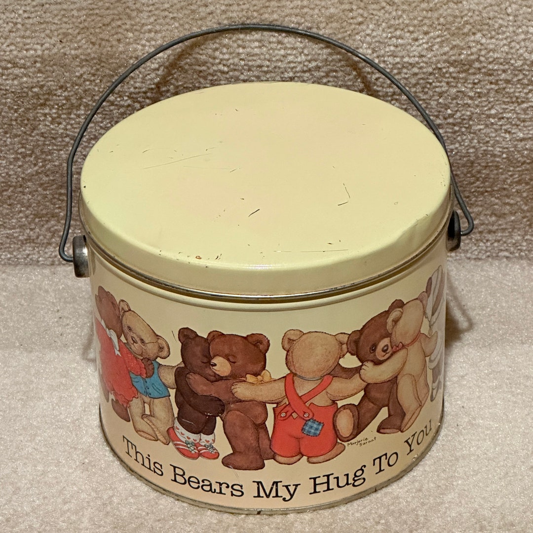 Sm. Popcorn Tin Bucket With Lid & Handle, Blue, Brown, Orange and Red ...