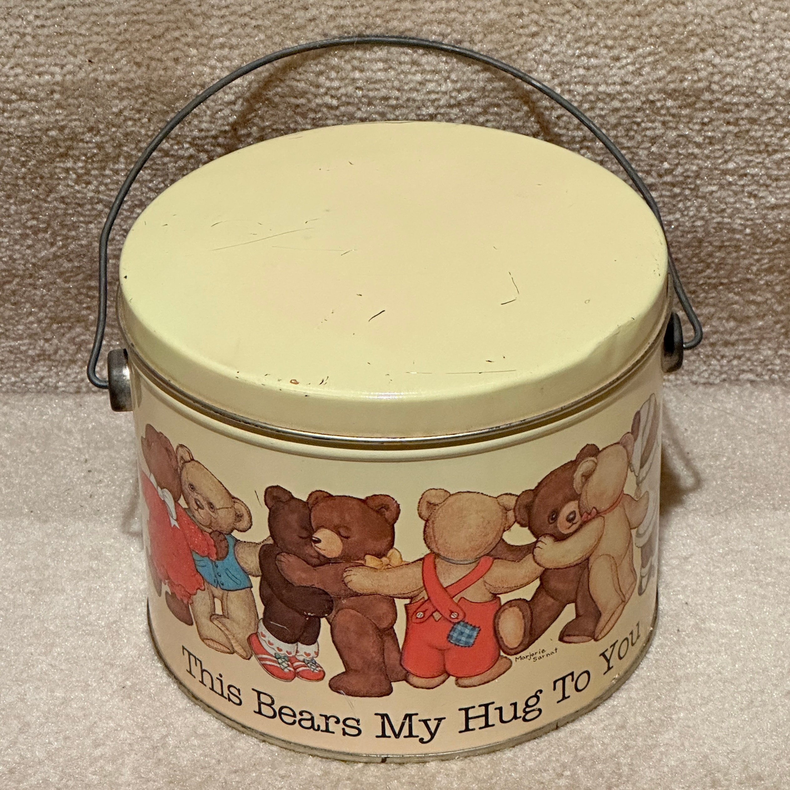 Sm. Popcorn Tin Bucket With Lid & Handle Blue Brown Orange - Etsy
